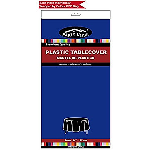 Royal Blue Plastic Tablecloths 2 Pack Disposable Table Covers 84 Inches Circle Shower Party Tablecovers PEVA Vinyl Dark Table Cloths for Parties Birthdays Weddings Banquet's 6 ft Round Table Use