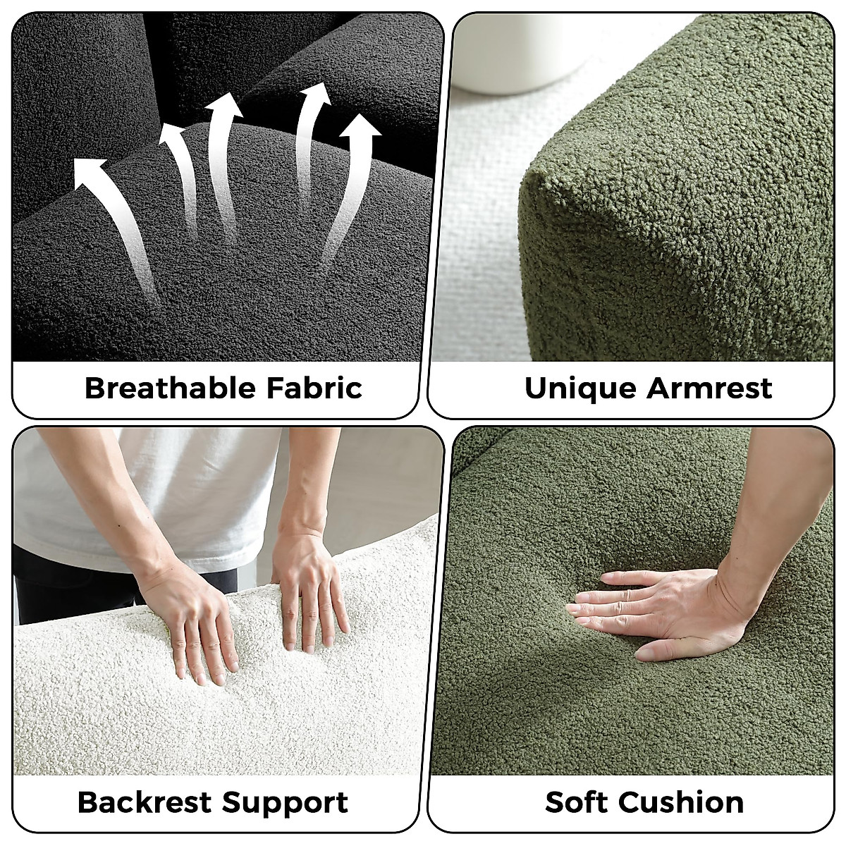 Rubikliss Modular Sectional Sofa, 4 Seater U Shaped Couch, 130" Boucle Sherpa Cloud Couch Sectional with 2 Ottomans, Minimalist Deep Seat Sectional Couches for Living Room Bedroom Apartment (Black)