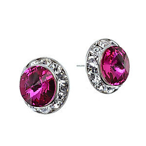 PammyJ Bridal Earrings | 15mm Crystal Round Earrings (Fuchsia)