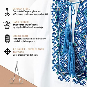 ONTAKI Dual Bent Machine Embroidery Scissors 6.5" - Premium German Steel Applique Fabric Scissors Angled Handle And Curved Razor-Sharp Small Tip For Optimal Precision Stitches, Crafting, Sewing-Silver