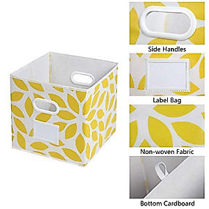 MAX Houser Fabric Storage Bins Cubes Baskets Containers with Dual Plastic Handles for Home Closet Bedroom Drawers Organizers, Foldable, Set of 4 (Yellow)
