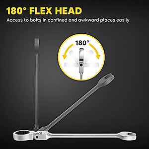 Enventor 180° Flex Head Ratcheting Wrench Set, 12 Pieces SAE 1/4-7/8", CRV Steel, 72-Teeth, 12-Point Combination Ratchet Wrenches Set with Rolling Pouch