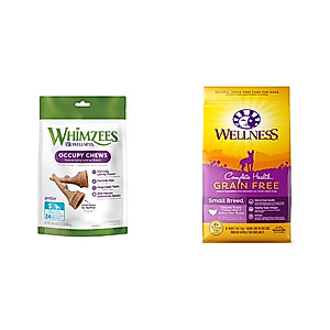 Whimzees by Wellness Occupy Antler Small Breed Bundle: 24 Count of Dental Treats + Wellness Complete Health Grain-Free Small Breed Dry Dog Food, Turkey, Chicken & Salmon, 4-Pound Trial Bag
