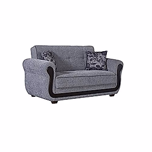 BEYAN Surf Avenue Collection Upholstered Convertible Storage Love Seat with Easy Access Storage Space, Includes 2 Pillows, Gray
