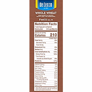 De Cecco Pasta Fusilli Whole Wheat Pasta, 13.25 oz