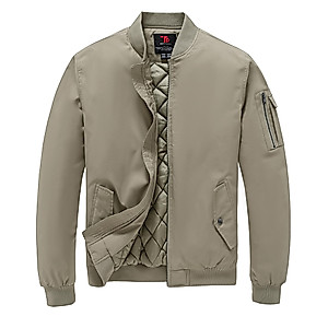TBMPOY Men's Bomber Jacket Lightweight Winter Windbreaker Zip Up Padded Softshell Windproof Water-Resistant Casual Fall Coat Khaki L
