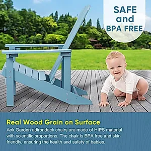 Aok Garden Adirondack Chairs Set of 6, Weather Resistant Hips Plastic Fire Pit Chairs, Modern Poly Adorondic Outside Chairs, 350 LBS Adirondack Chair for Easy Assembly, Blue