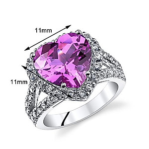 PEORA 5.00 Carats Heart Shape Created Pink Sapphire Ring Sterling Silver Size 6