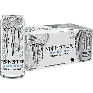 Monster Energy Zero Ultra, Sugar Free Energy Drink, 16 Fl oz (Pack of 15)