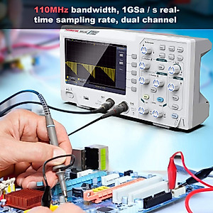 HANMATEK 110mhz Bandwidth DOS1102 Digital Oscilloscope with 2 Channels and Screen 7 inch / 18 cm, TFT-LCD Display, Portable Professional Oscilloscope Kit with 500 MS/s *2 Sampling Rate