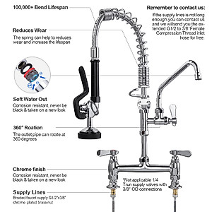 iVIGA Commercial Kitchen Faucet Deck Mount with Pre-Rinse Sprayer 21" Height Kitchen Sink Faucet 8 Inch Center with 10" Add-on Swing Spout Faucet & Coiled Spring Pull Down Spray