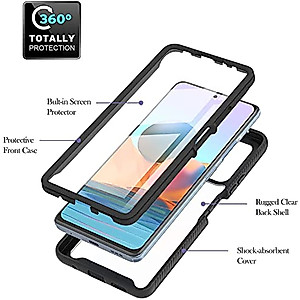 DETUOSI Hard Cell Phone Case for Xiaomi Redmi Note 10 Pro 6.67" with Screen Protector (Not for Note 10 5G), 360 Full Body Protective Phone Cover Case for Redmi Note 10 Pro Max, Black