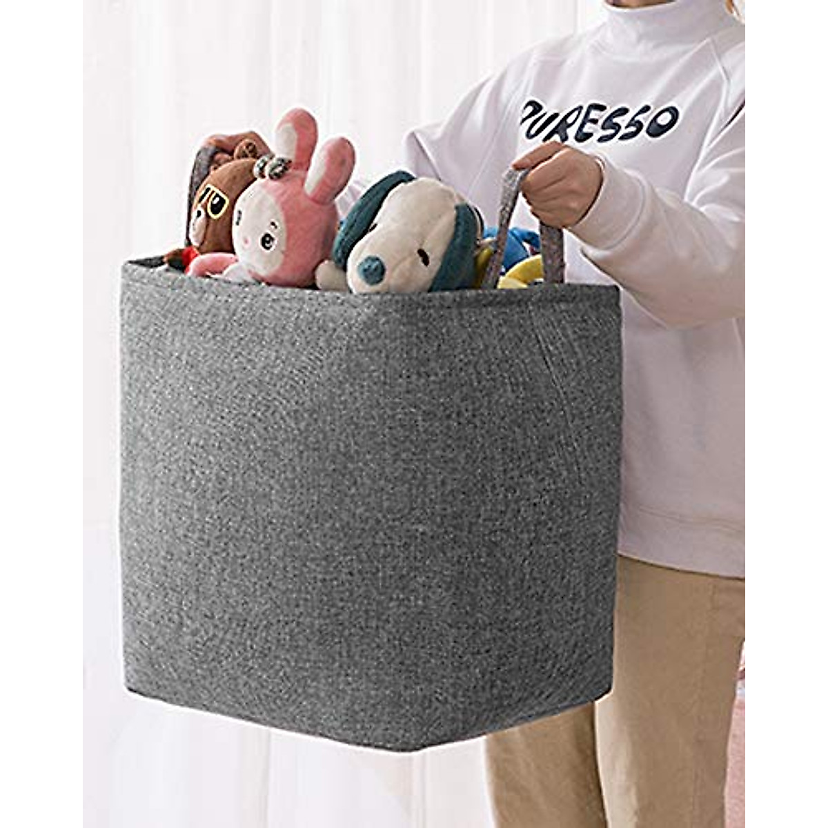 HS-TPP 75L Foldable Storage, Laundry Basket Drawstring, Fabric Storage Bin Basket ，Pet Storage Collection, Extended Handle for Easy Carrying, Used for Clothes and Toys, Grey，(18×15×23 inch)