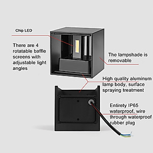 Mille Lucciole 4 Pack Outdoor Wall Lights Exterior/Interior LED Wall Sconces IP65 Waterproof Square Aluminum Wall Lamps Outdoor Lighting Fixture Up and Down Lights Modern Black 12W 6500K Cold Lights