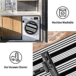Black and White Striped Outdoor Rug 24'' x 35'' Door Mat Outdoor Machine Washable Welcome Mats Cotton Hand-Woven Entryway Rug for Front Porch/Entryway/Laundry/Bathroom/Bedroom
