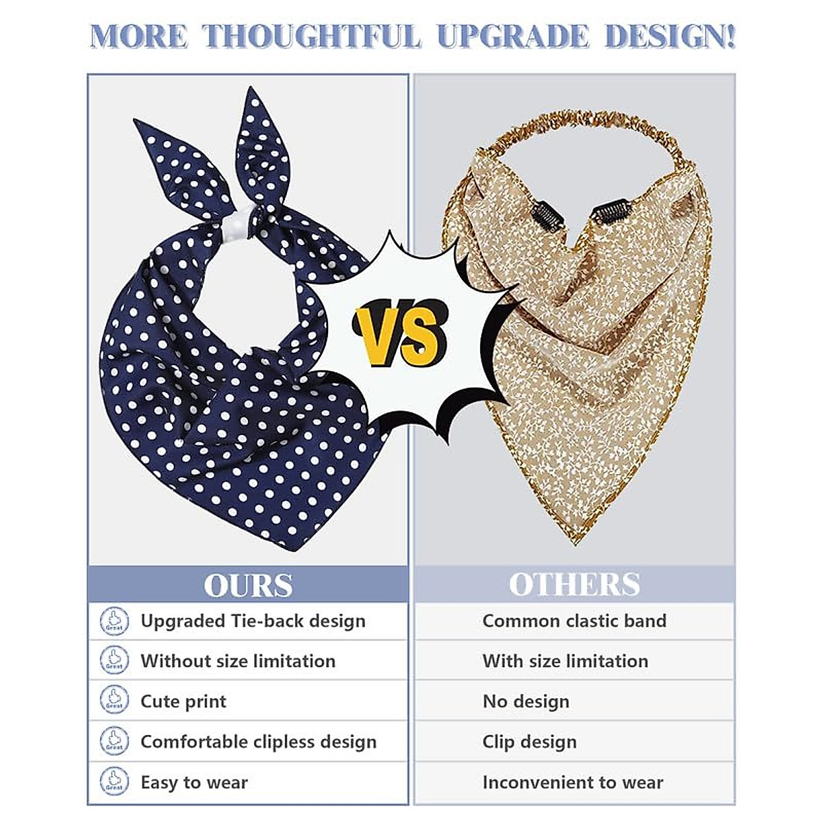 AWAYTR 3Pcs Hair Bandanas Head Kerchief for Women Girls Tie-Back Boho Hair Scarf Headband Bandana Triangle Head Scarf (Polka Dot - Red/Black/Dark Blue)