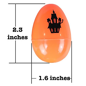 Iconikal 72-Count Halloween Eggs - Durable Plastic Holiday Treat Containers in Orange, Neon Green, and Purple Featuring 6 Different Fun Designs (2.3 x 1.6)