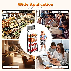 4-Tier Display Snack Rack,22.1lbs Load Metal Storage Shelf with Wheels & Hooks,10.2In Adjustable Tier Spacing Freestanding Snack Shelf Organizer for Pantry Kitchen Home Theater