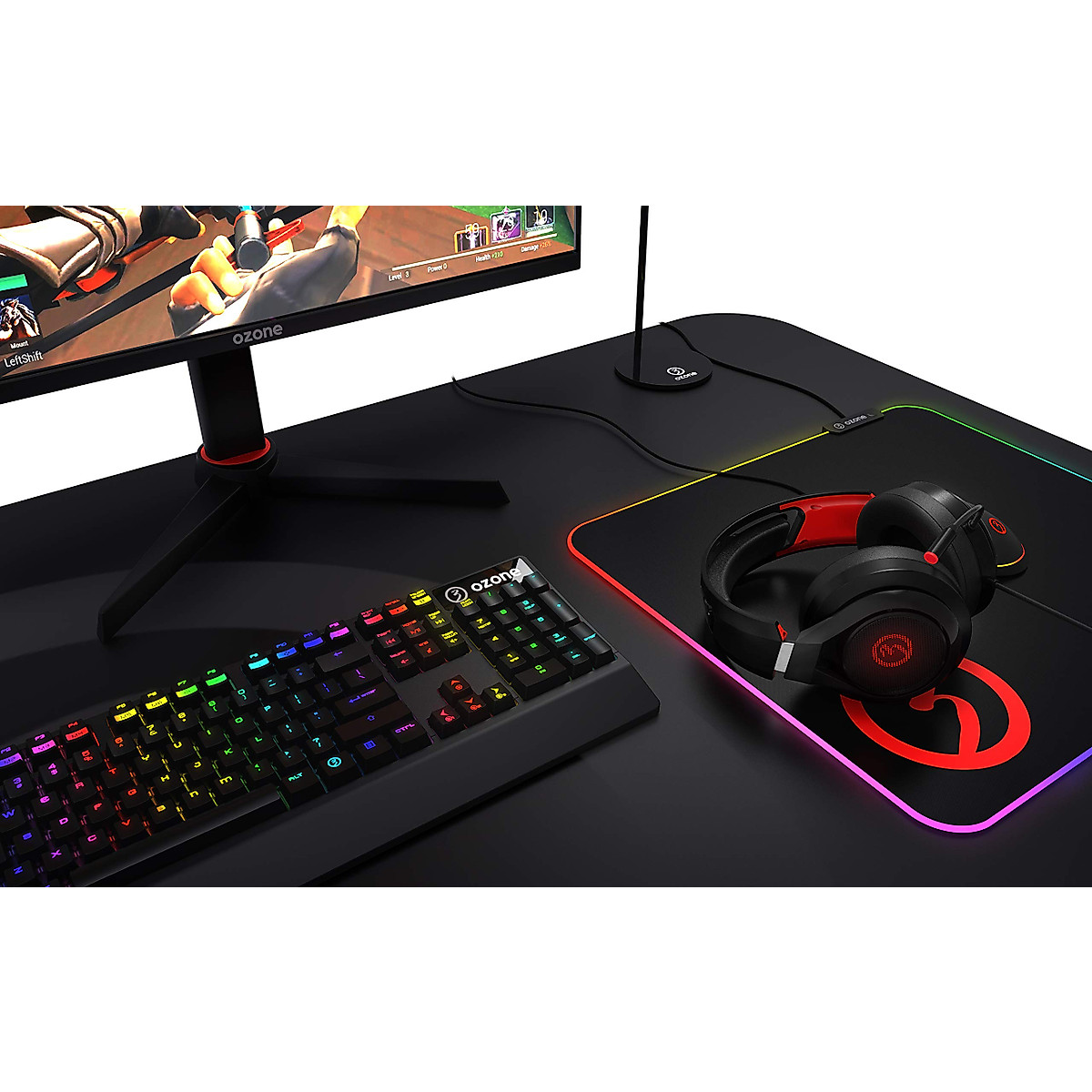 Gaming Headphones Ozone Rage X40 - Headphones with Microphone - Virtual 7.1 Sound, Software, 50m Speakers, Red LED, Adjustable Headband, Controller, PS4 Compatible, Ergonomic, Black