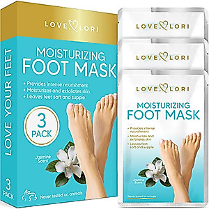LOVE, LORI Foot Mask Moisturizing 3 Pairs Ultra Hydrating Foot Mask for Dry Cracked Feet, (NON-PEEL) with Hyaluronic Acid, Shea Butter & Coconut Oil – Great Self Care Gifts for Women & Men