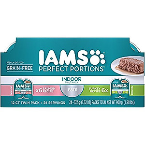 Iams Premium Cat Food Grain Free Perfect PORTIONS Indoor Multi Pack 6- (12-Servings) Salmon Recipe, 6- (12-Servings) Turkey Recipe