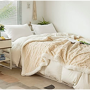 Thick Sherpa Throw Blanket Fleece Plush Blanket for Couch Sofa Boho Pattern Soft Warm Blanket for Winter,Beige,60“x80