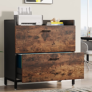 Tribesigns Lateral File Cabinets, 2 Drawer Filing Cabinets for Home Office, Industrial Wood Wide Filing Organization Storage Cabinets for Files Letter/Legal/F4/A4 Size(Rustic Brown)