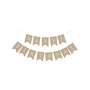 Mandala Crafts Burlap Happy Birthday Banner - Happy Birthday Burlap Banner Garland Bunting Pendant Flag for Rustic Birthday Decorations -Boho Burlap Birthday Banner for Adults