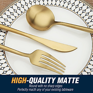 BirdyFly Gold Silverware Set, 20 Piece Stainless Steel Flatware Set Service for 4, Matte Gold Cutlery Set, Include Knives/Forks/Spoons, Dishwasher Safe