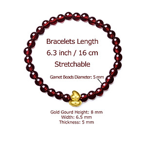 ZHOU LIU FU 24K Solid Gold Bracelet for Women, Real Pure Gold Jewelry Gourd Garnet Beaded Bracelet for Men Girlfriend