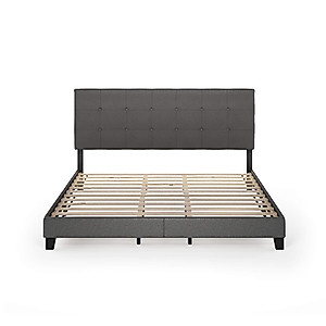 Furinno Laval Button Tufted Upholstered Platform Bed Frame, King, Stone