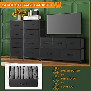 DUMOS Dresser for Bedroom, 4 Storage Drawers, Tall Fabric Closet Chests Organizer Tower Furniture with Wooden Top Metal Frame for Clothes, Kids Room, Living Room, Hallway, Entryway