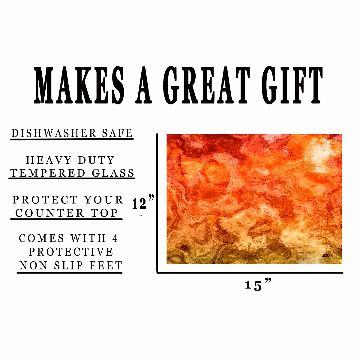 Orange Marble Art Kitchen Glass Cutting Board Modern Decorative Gift Abstract Wavy Contrast Design