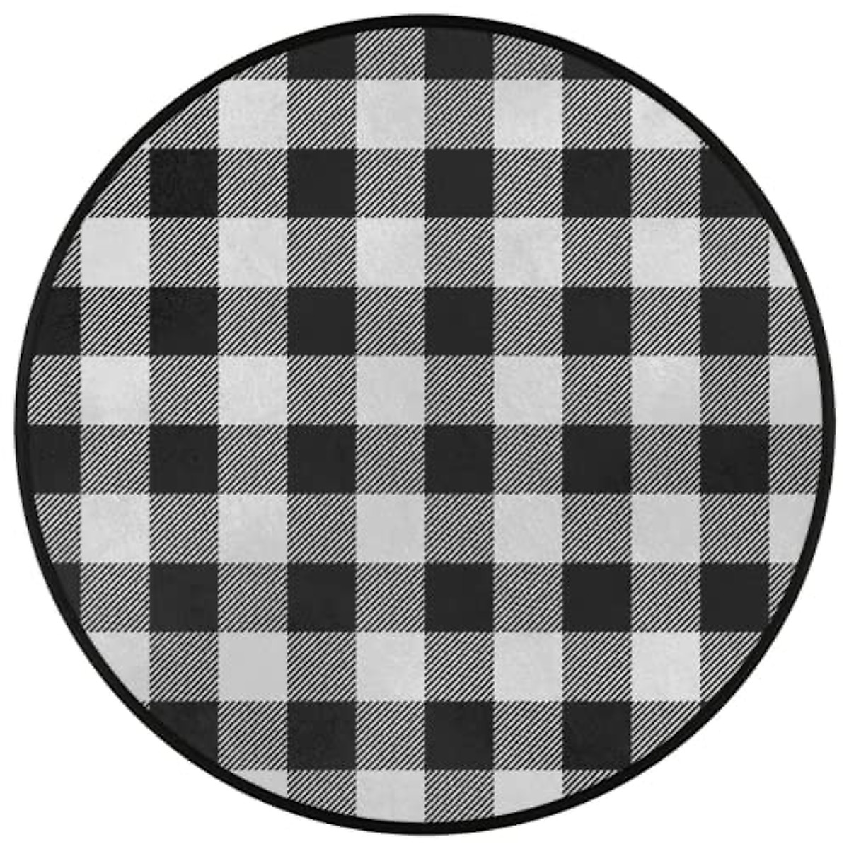 Buffalo Plaid Round Area Rug,Black and White Buffalo Check Large Circle Rugs Non Slip Round Floor Mat Soft Washable Carpet for Living Room Bedroom Indoor Outdoor, 5 ft