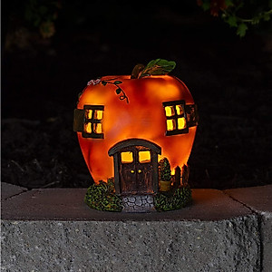 VP Home Apple Fairy House Solar Light for Home and Outdoor Decor, Apple House Solar Powered Flickering LED Garden Light Fairy House Backyard Halloween Decoration