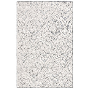 SAFAVIEH Blossom Collection Area Rug - 8' x 10', Grey & Ivory, Handmade Damask Wool, Ideal for High Traffic Areas in Living Room, Bedroom (BLM106H)