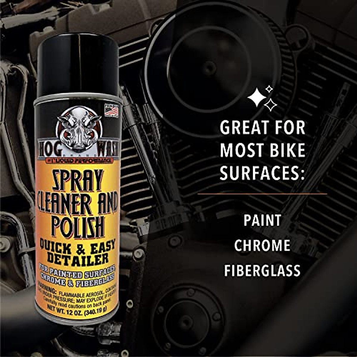 Hog Wash Spray Cleaner and Motorcycle Polish - 12 oz - Small Batch Detailer for Bikes and Cars - Removes Dirt and Grime on Painted Surfaces, Chrome, and Fiberglass - Made in Rocky Mount, VA