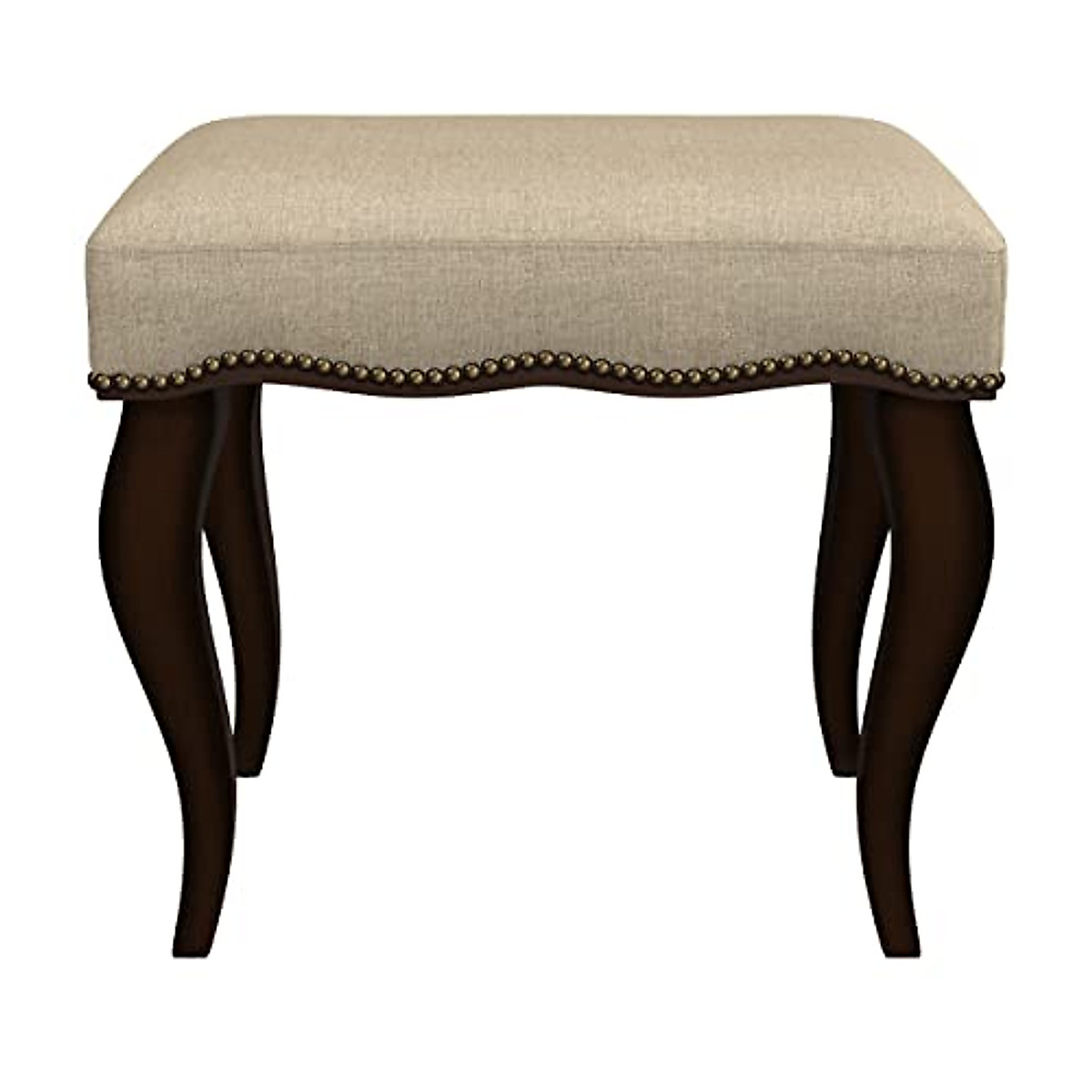 Hillsdale Furniture Hamilton Backless Vanity Stool, Burnished Oak Wood and Ivory Upholstery with Nail Head Trim
