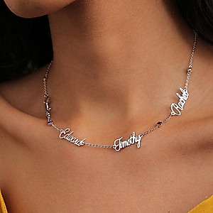 LONAGO Personalized 925 Sterling Silver 1-5 Name Necklace with Simulated Birthstone Custom Made Any Nameplate Pendant Jewelry for Women (Style 1-Silver)