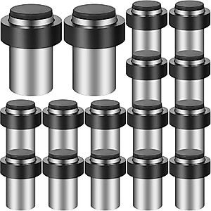 16 Pieces Door Stops Floor Mounted Door Stopper Stainless Steel Cylindrical Door Stop for Floor Modern Decorative Rubber Bumper Door Holder Wall Protector Doorstop for Bottom or Top of Door(Silver)
