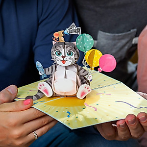 Paper Love 3D Pop Up Birthday Card, Birthday Cat, For Adults and Kids - 5" x 7" Cover - Includes Envelope and Note Tag