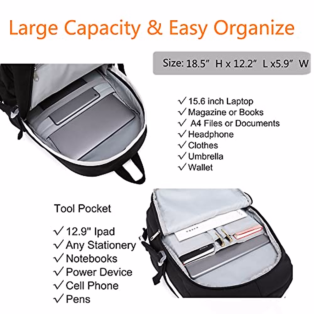 Lmeison Backpack for Girls Cute School Backpack for College Women Middle High School Laptop Backpacks 15.6 Inch School Bag Anti Theft Travel Daypack Large Bookbags for Teen Girls, White