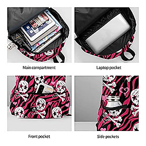 KiuLoam 17 Inch Backpack Pink Zebra Star Skull Laptop Backpack Shoulder Bag School Bookbag Casual Daypack