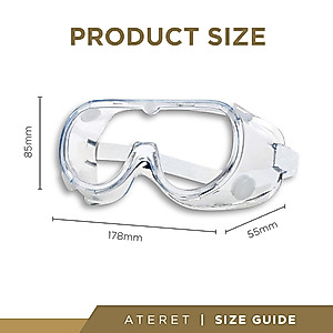 ATERET 1 Pack Safety Goggles, Lightweight Adjustable Clear Lens Eyewear, Chemical Splash Safety Glasses