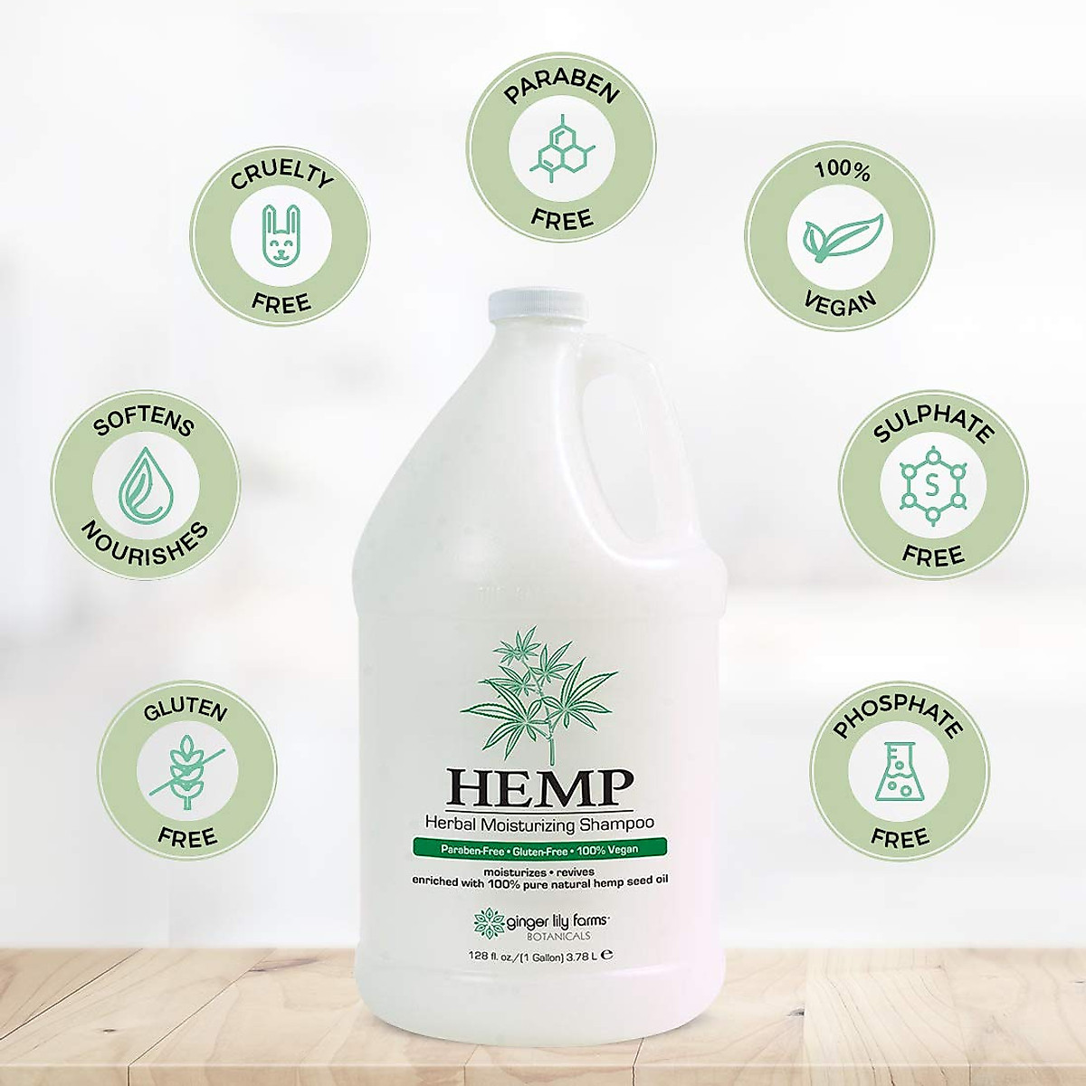Ginger Lily Farms Botanicals HEMP Herbal Moisturizing Shampoo, Enriched with 100% Pure Natural Hemp Seed Oil, 100% Vegan & Cruelty-Free, 1 Gallon Refill