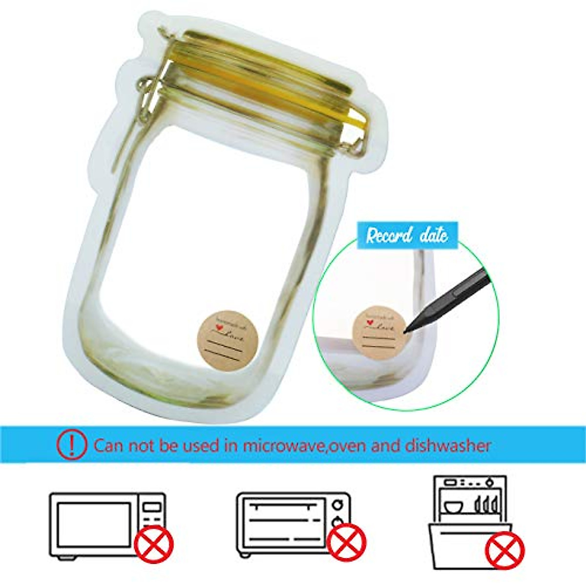 laffeya Candy Nut Bag, 24pcs Mason Jar Bag, Reusable Zipper Bags, Fresh Bags, Leakproof Snacks Sealed Storage Bags, Food Saver Bags