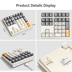 Mechanical Number Pad,34 Key Wired USB Numeric Keypad White Backlit Hot Swappable Numpad with PBT Keycaps for Laptop, MacBook,PC Desktop (Retro Beige,Brown Switch)