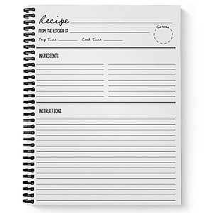 Treasured Recipes Personalized 8.5" x 11" Recipe Notebook, Durable Gloss Laminated Softcover, 120 Recipe Pages, Black Wire-o spiral. Made in the USA.