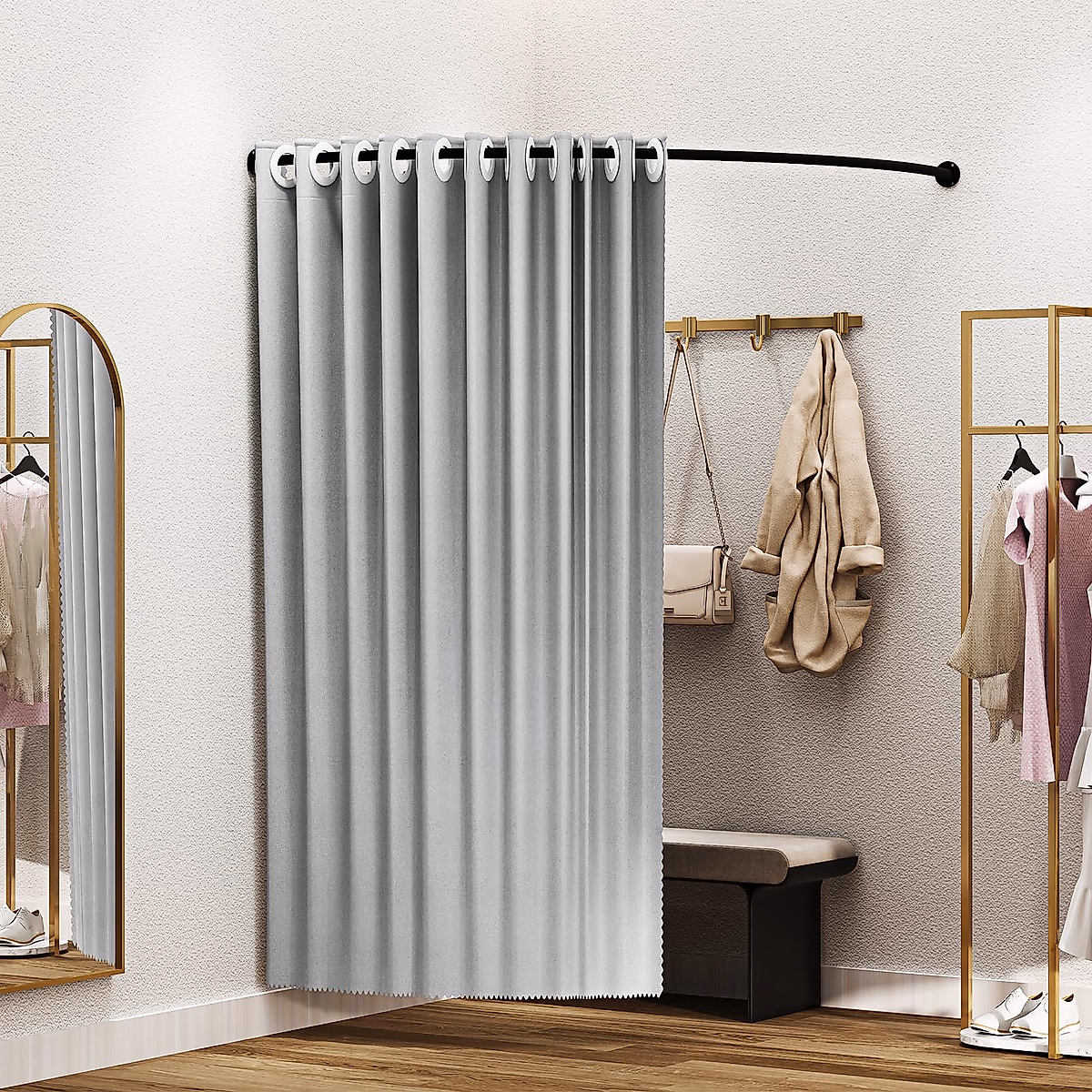 AIWFL Clothing Store Fitting Room with Shading Curtain Simple Portable Dressing Room Wall-Mounted Changing Room U Shaped Rod Privacy Screen for Boutique, Office and The Mall