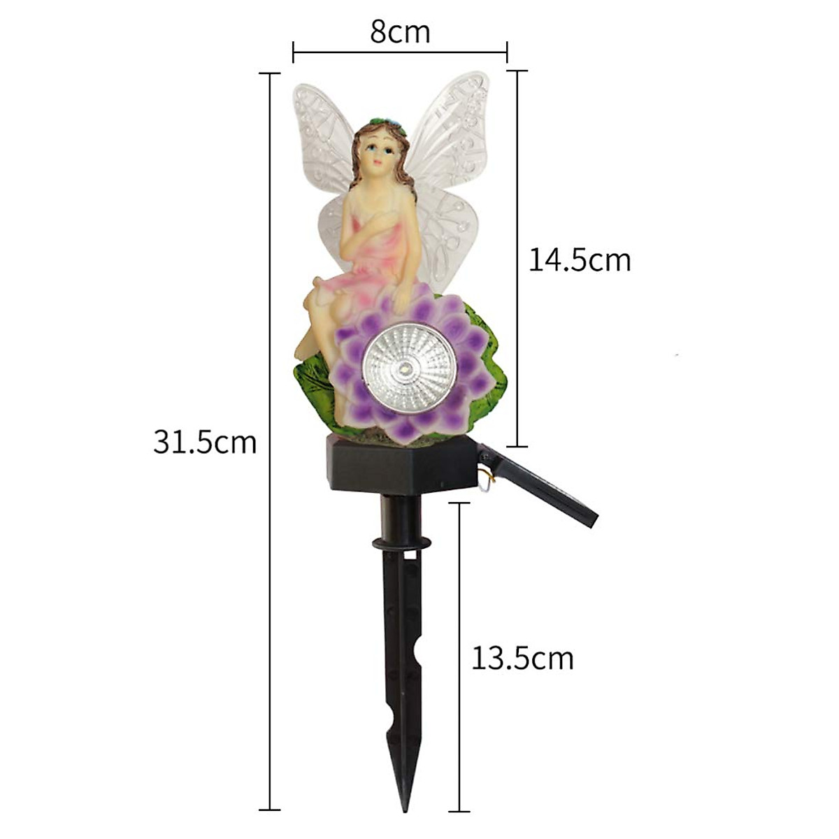 Beaupretty LED Fairy Girl Light Solar Powered Flower Winged Angel Figurine Stake Light Water Resistant Ground Lawn Lamp Ornament for Wisteria